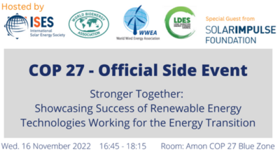 COP 27 Side-Event: Stronger Together: Showcasing Success of Renewable Energy Technologies ...